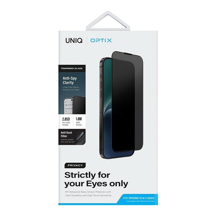 Uniq стекло для iPhone 15 Plus/14 Pro Max OPTIX Privacy (Антишпион) Clear/Black (+installer)
