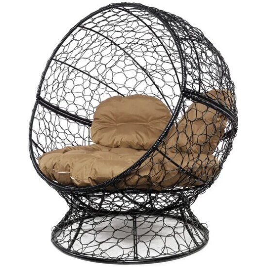 Кресло M-group апельсин с ротангом чёрное, бежевая подушка