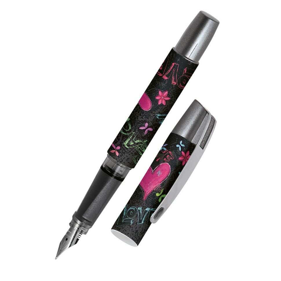 Online 61181/3D Ручка перьевая "College" для левши, размер пера M, принт "Be Happy", 0.5 мм