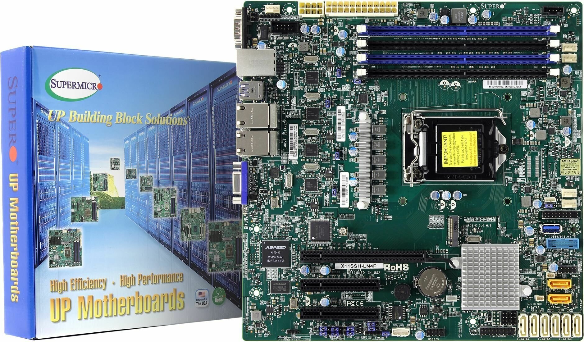 Материнская плата SuperMicro MBD-X11SSH-LN4F LGA1151 PCI-E SVGA 4xGbLAN SATA RAID MicroATX 4DDR4 (OEM)