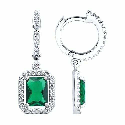 Серьги с подвесками, серебро, 925 проба, родирование, фианит