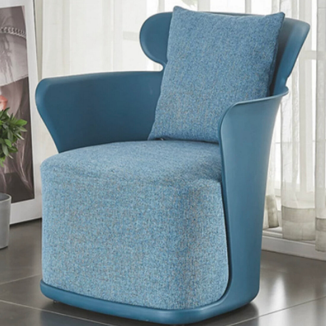 Кресло с пуфом для ног Fionn (Кресло голубое)