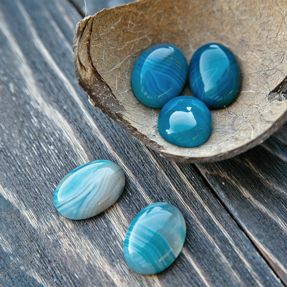 Кабошон Агат 1 шт, овальный, цвет голубой, размер 30x22x6.8 мм