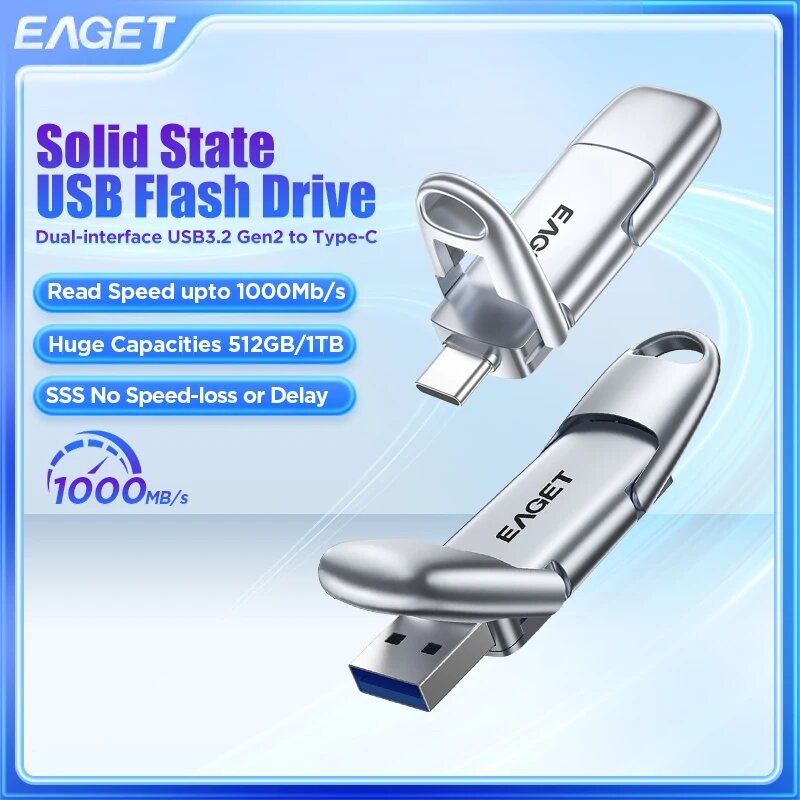 Eaget SU100 USB флешка 1 ТБ 512GB, SU100 1000Mbs