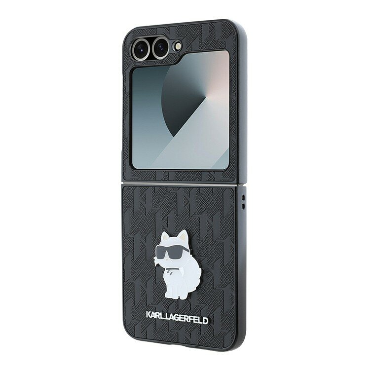 Karl Lagerfeld чехол для Galaxy Z Flip 6, PU-кожа Saffiano Monogram Choupette метал. значок черный