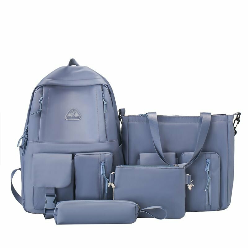 Рюкзак школьный "Хинлайн" 4 в 1, для девочек, голубой/белый, водоотталкивающая пропитка