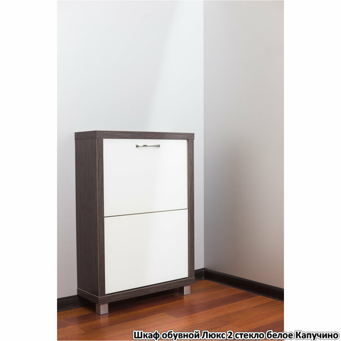 Шкаф обувной Люкс 2 стекло белое капучино, Айрон, Ш:55 см, В:74 см, Г:19 см.