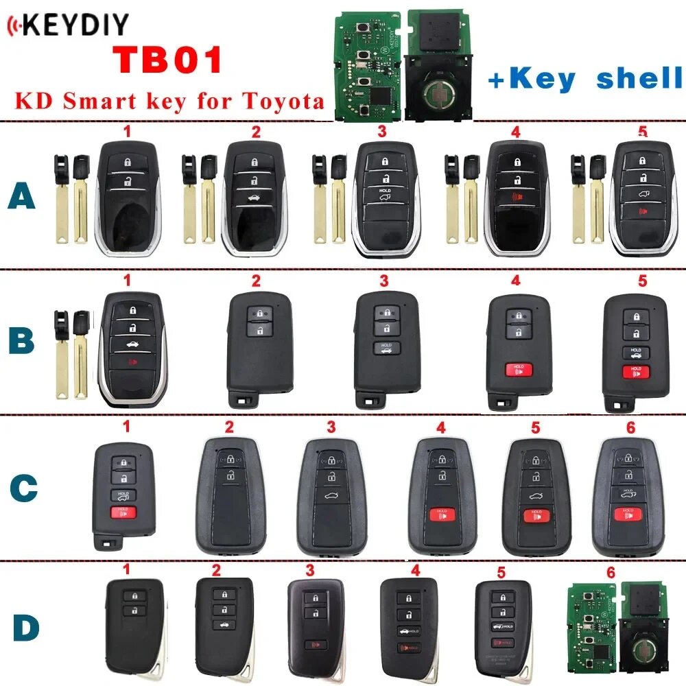 TB01 KEYDIY KD Универсальный пульт дистанционного управления Smart Key с транспондером 8А и корпусом для Toyota Corolla RAV4 Camry/Lexus FCCID:0020