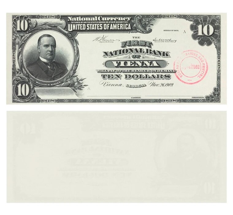 10 долларов 1909 Vienna США Джорджия, серия А, надпечатка образец, сувенирная копия, банкноты и купюры редкие коллекционные