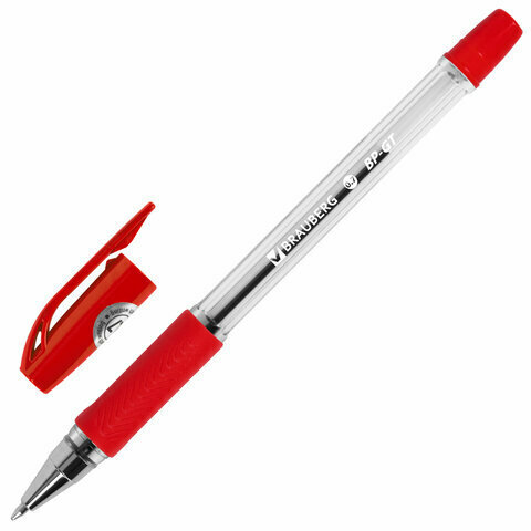 Ручка шариковая BRAUBERG "BP-GT", красная, корпус прозрачный, евронаконечник 0,7 мм, линия письма 0,35 мм, 144007