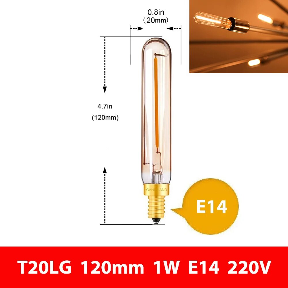 Светодиодная лампа Эдисон Греnsk теплый белый E14/E27 220В T20LG 1W E14 220V