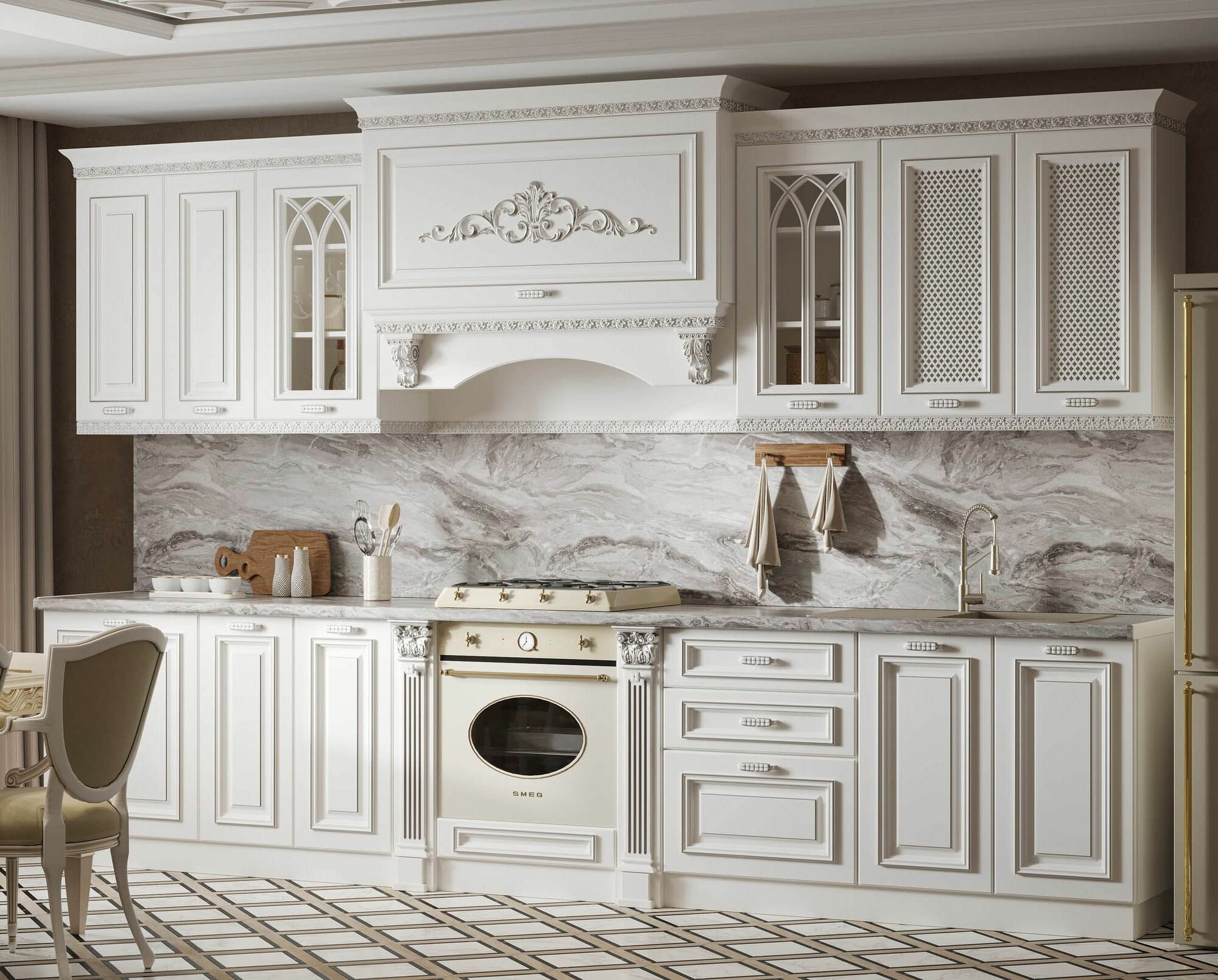 Кухня "Арида" "Монако", 360 см, белый/серебристый, ЛДСП/ДСП/МДФ