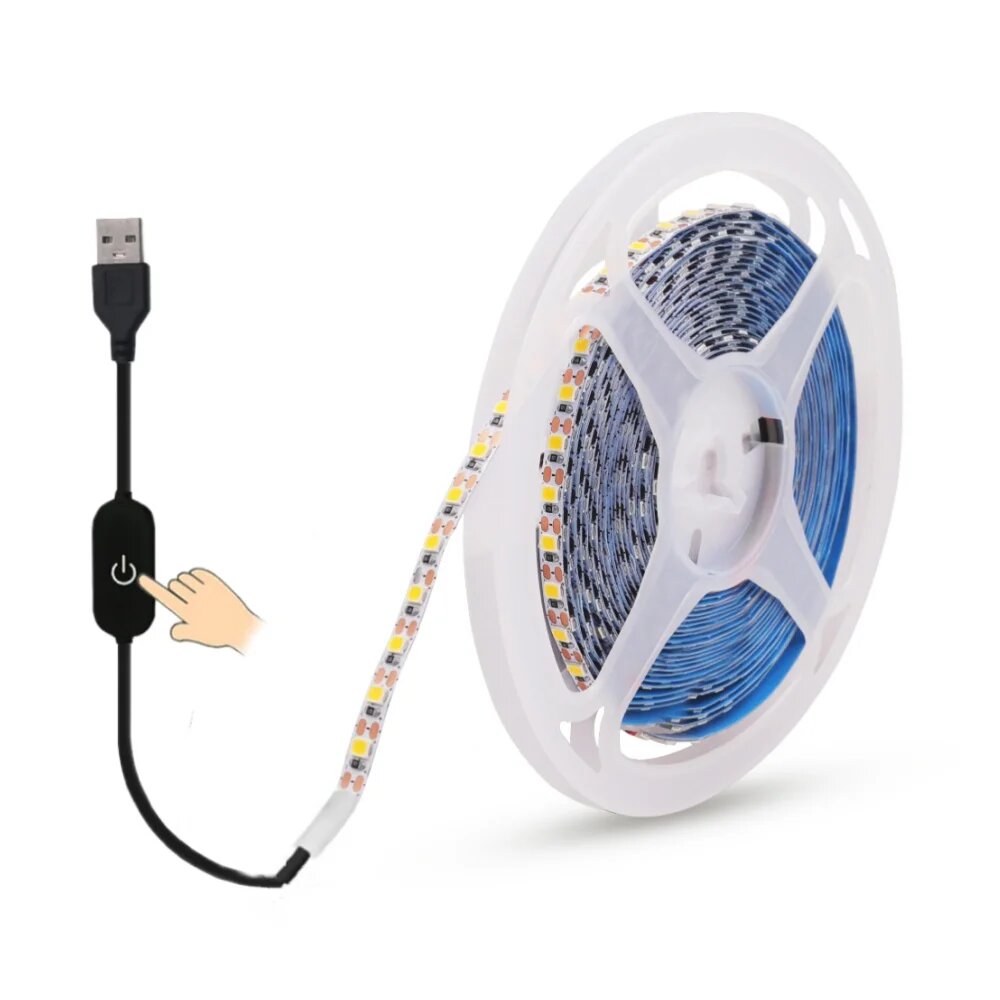 Светодиодная лента с регулируемой яркостью USB, 5 в постоянного тока, 3 мм, 5 мм, 8 мм, ширина печатной платы, гибкая веревочная лента 2835, 120 светодиодов/м, подсветка телевизора, холодный натуральный теплый белый свет