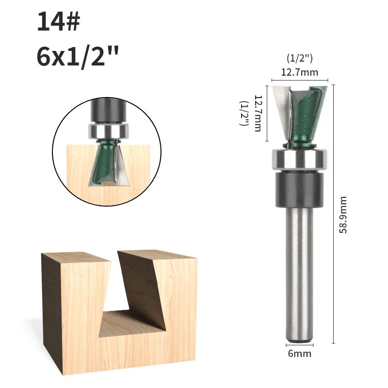 Твердосплавные фрезы "ласточкин хвост" 6 мм 6,35 мм 8 мм 6X12.7 Green