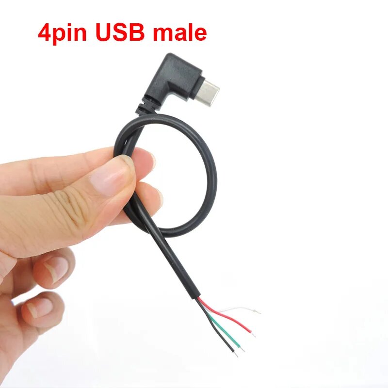 USB Type-C кабель 2-контактный/4-контактный 25см/100см/200см черный 2m, 4pin elbow head