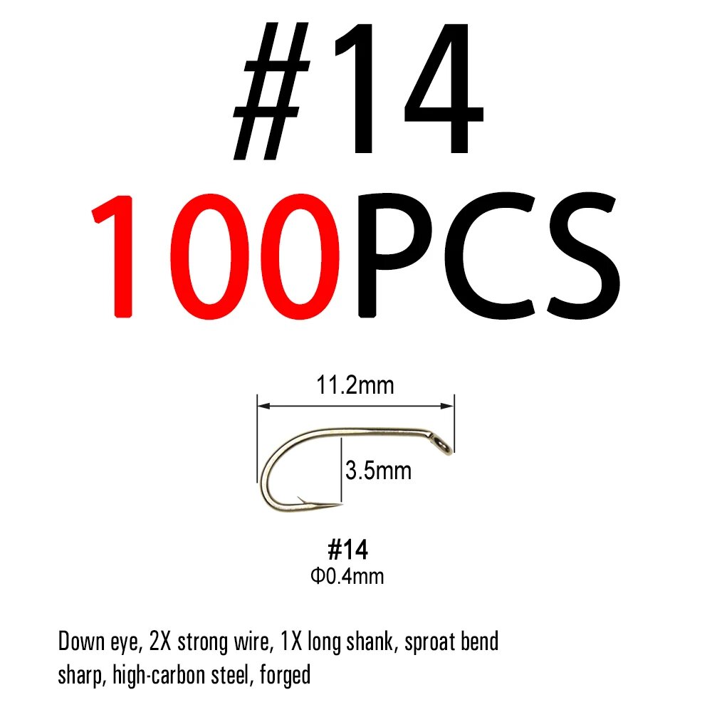 ICERIO Рыболовные крючки для сухого и влажного вязания 100 шт. 100pcs Size 14