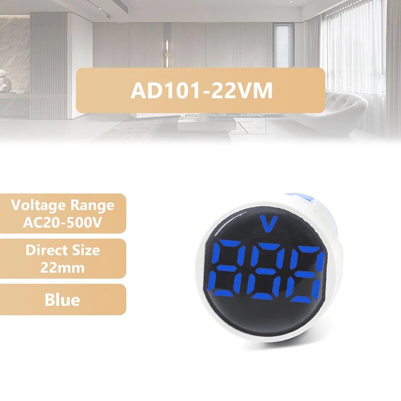 Цифровой вольтметр AD101-22VM, 20-500В, Blue Round