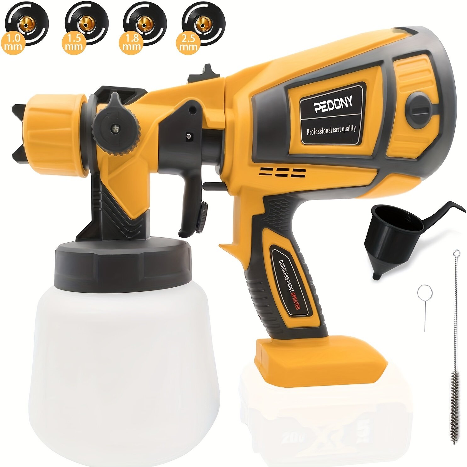 Аккумуляторный краскопульт для батареи DEWALT 20V HVLP с электрическим распылителем, 4 насадки и контейнер емкостью 1000 мл для покраски стен, заборов и интерьера/экстерьера дома (батарея в комплект не входит)