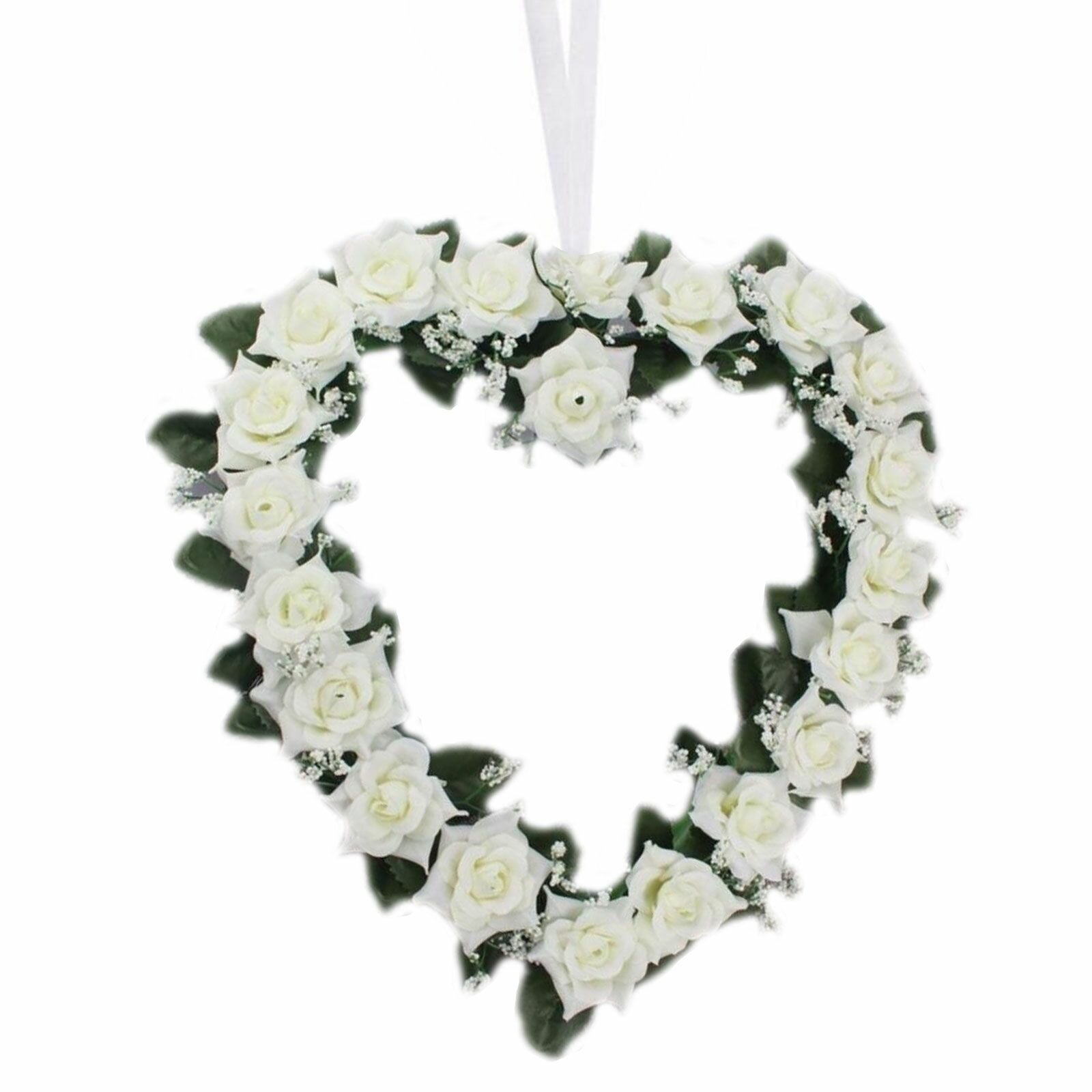 Декоративная гирлянда-путеводитель по свадебной дороге из роз в форме сердца-белый