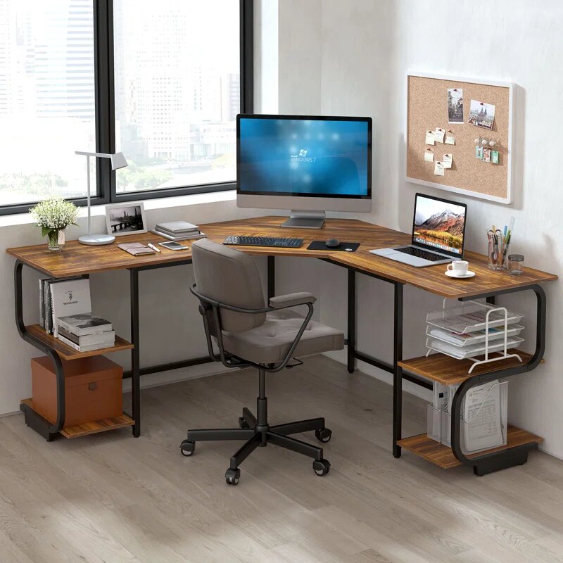 Компьютерный угловой письменный стол, игровой стол деревянный с ящиками Меркурин