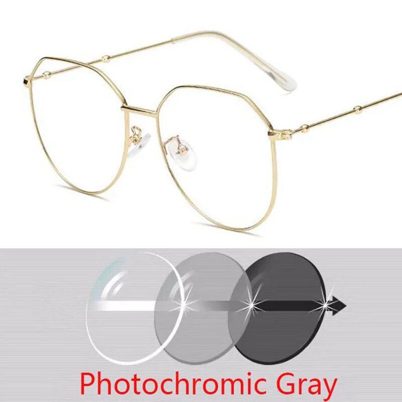 Металлические очки BINSYSU для близорукости -0.5 -0.75 -1 -1.25 -1.5 -2 gold frame gray, Myopia -200