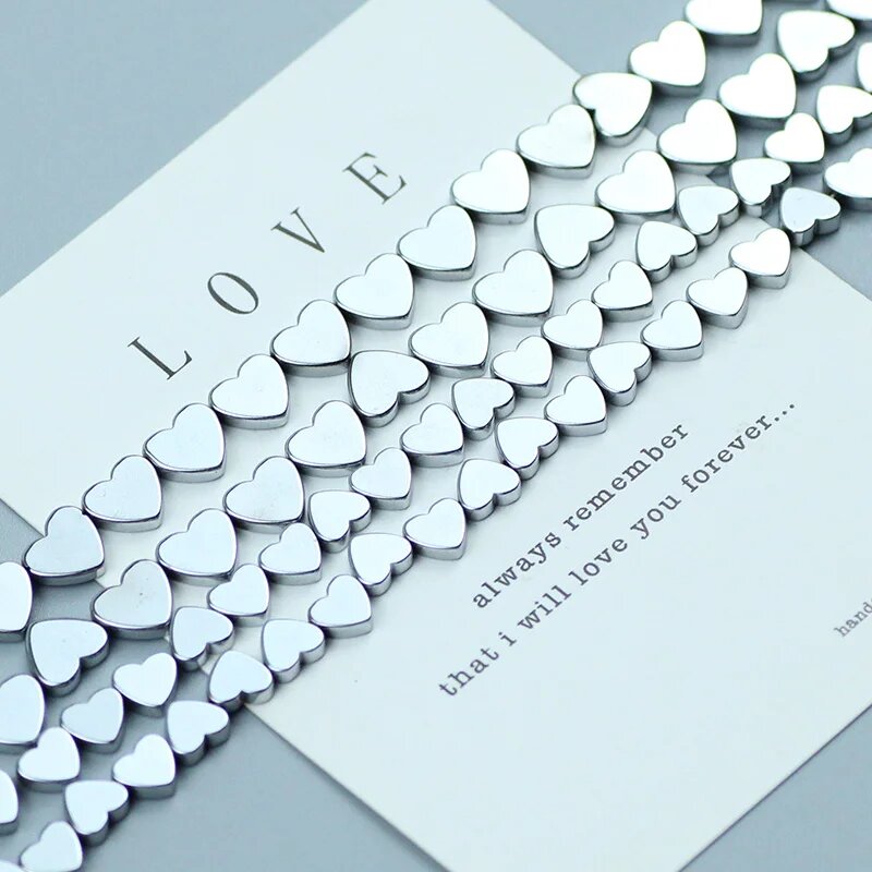 Гематитовые бусины wlyees сердце 6/8 мм 8mm 47pcs 1Strand, Silver (White K)