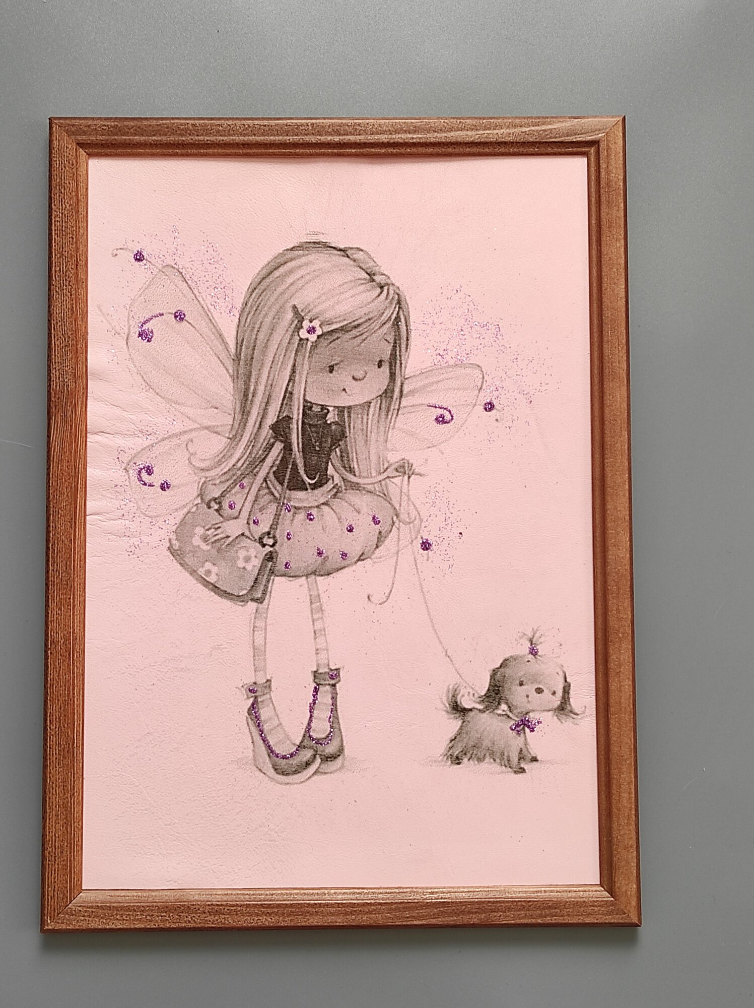 Картина Фея, гравировка по коже, 21*30 см