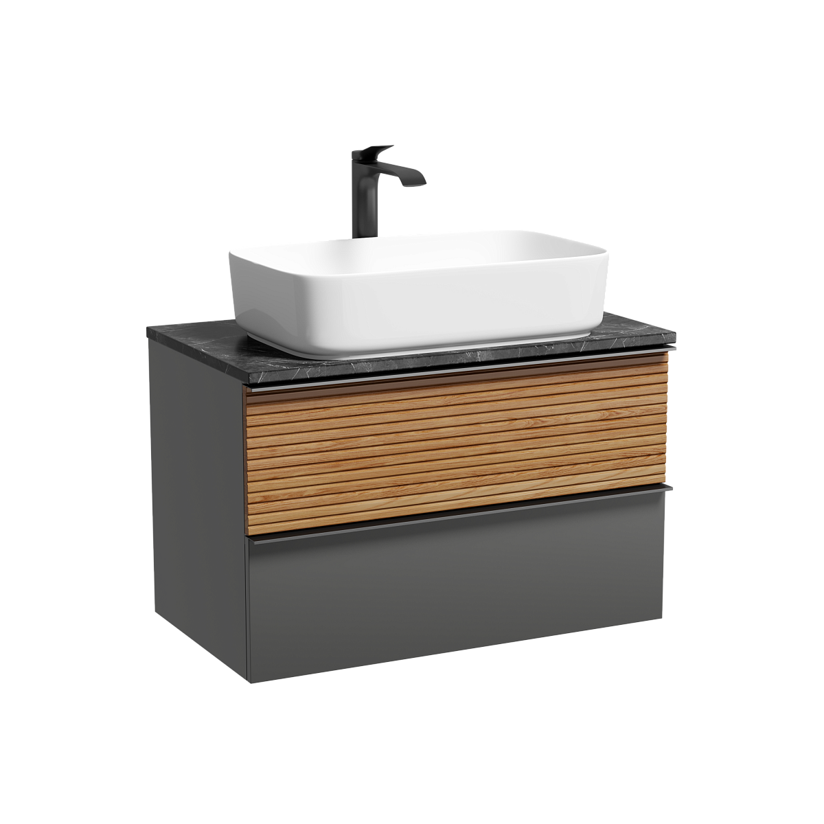 Тумба с раковиной Sancos DELTA 80 со столешницей, дуб красный/графит