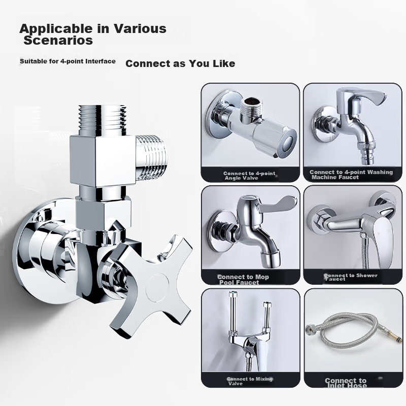 MICOE Three-Way Water Distributor, One Inlet Two Outlets, Toilet Accessory, 1/2 Inch Union Joint, No Switch, Copper Material, Angle Valve Water Distributor