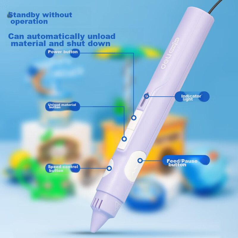 Deli 3D Printing Pen, Low-Temperature Smart Drawing And Doodling Pen, Printing Pen Toy, USB Direct Plug-In Power Supply, Handmade DIY Kit, Children's Birthday And Back-To Gift, Includes 3 Colors of Consumables