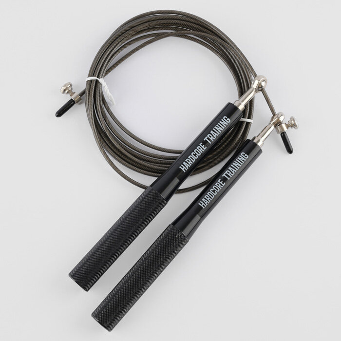 Скакалка HARDCORE TRAINING "Helmet", скоростная, шнур на подшипнике, авиационный алюминий, 3м, чёрная