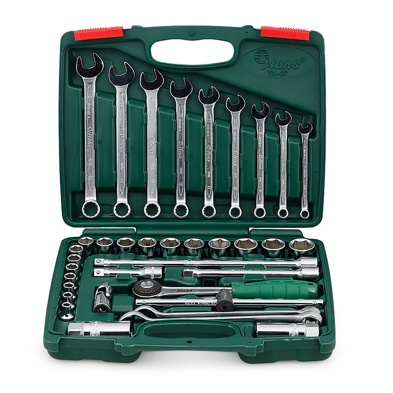 Hans Набор инструмента универсальный 3/8", ключи комб, удлинители, вороток и трещотка, 37 предм. TK-37