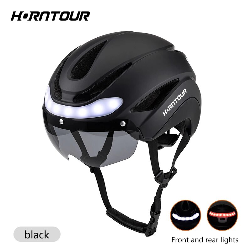 Horntour шоссейный велосипедный шлем с подсветкой Черный, Black