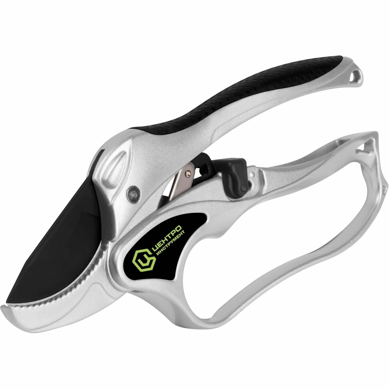 Секатор садовый Центроинструмент контактный, профессиональный храповый титановый, резиновые рукоятки