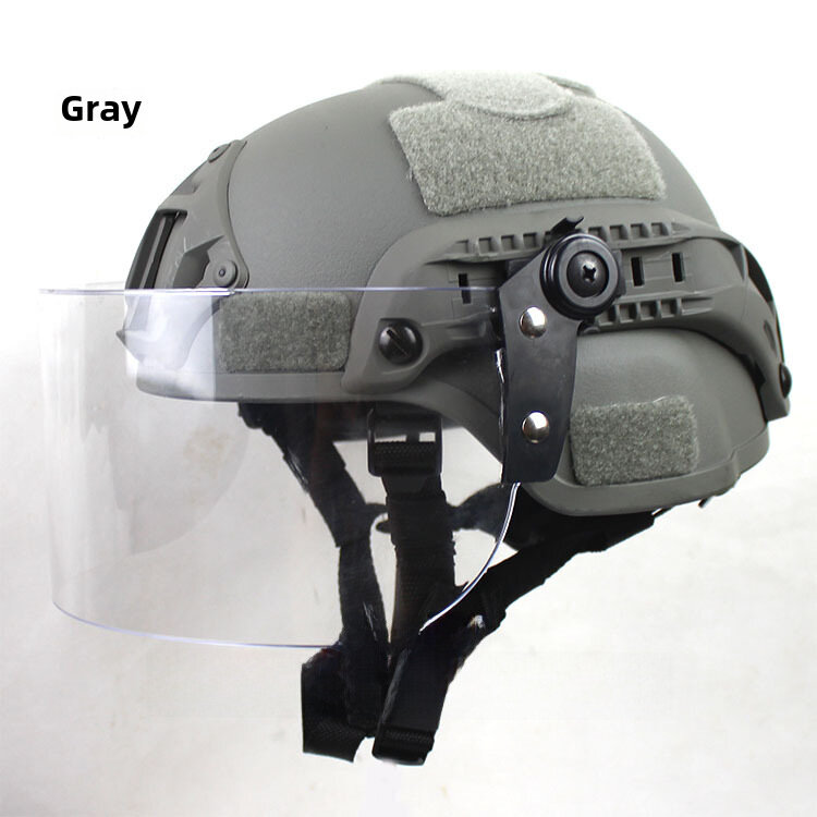 Шлем MICH2000 Action Edition с прозрачной антипреступной защитной маской для патрулирования тактический шлем CS антиударное лицо (Серый шлем Стандартная антипреступная маска для лица, Универсальный размер)