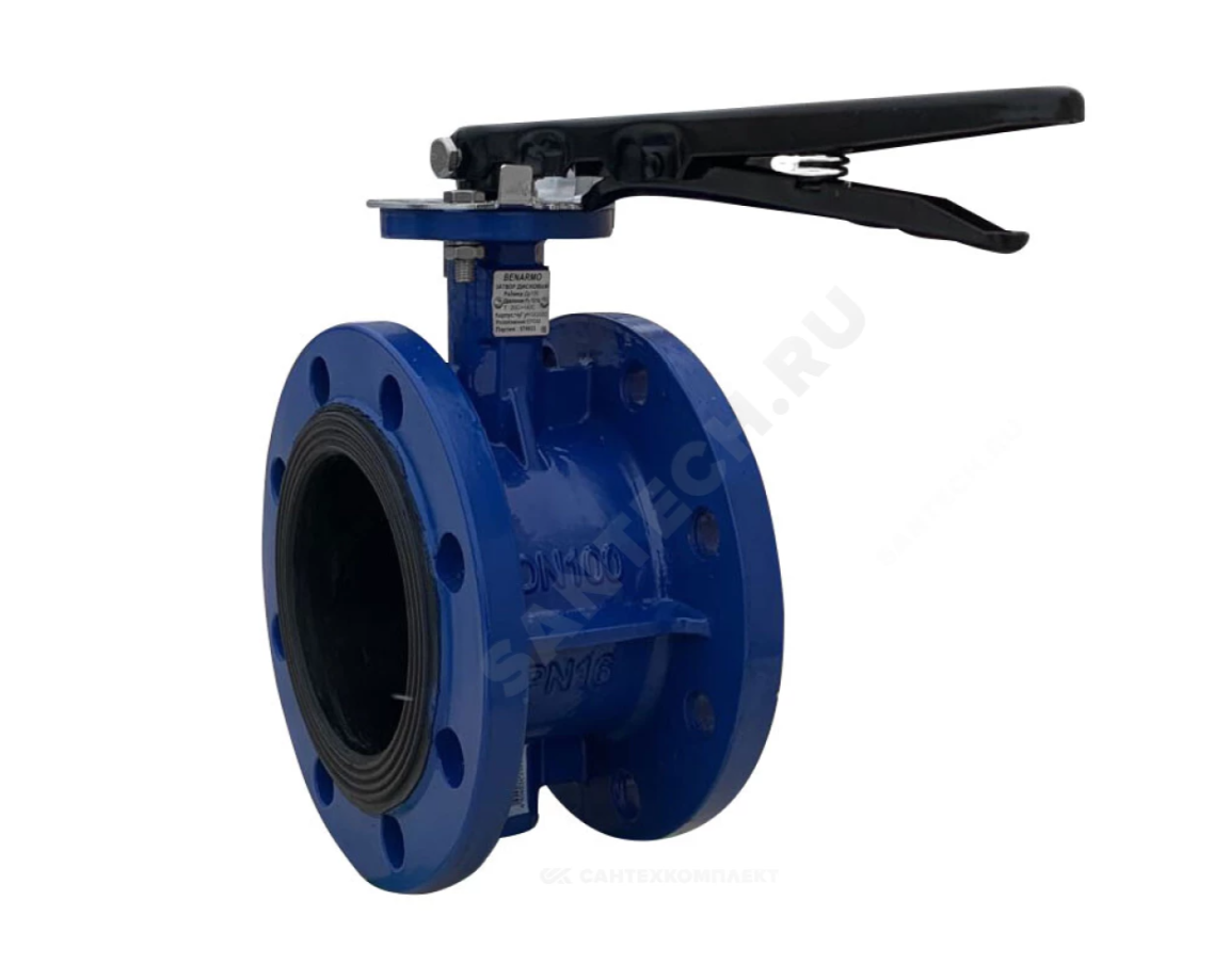 Затвор дисковый поворотный чугун Ду 65 Ру16 фл с рукояткой диск чугун манжета EPDM Benarmo