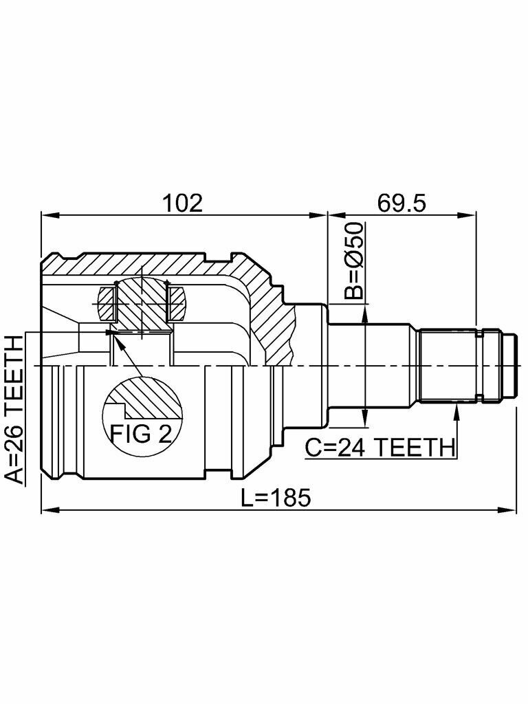 Шрус внутренний левый 26x50x24 TOYOTA 0111-AZT251LH FEBEST.