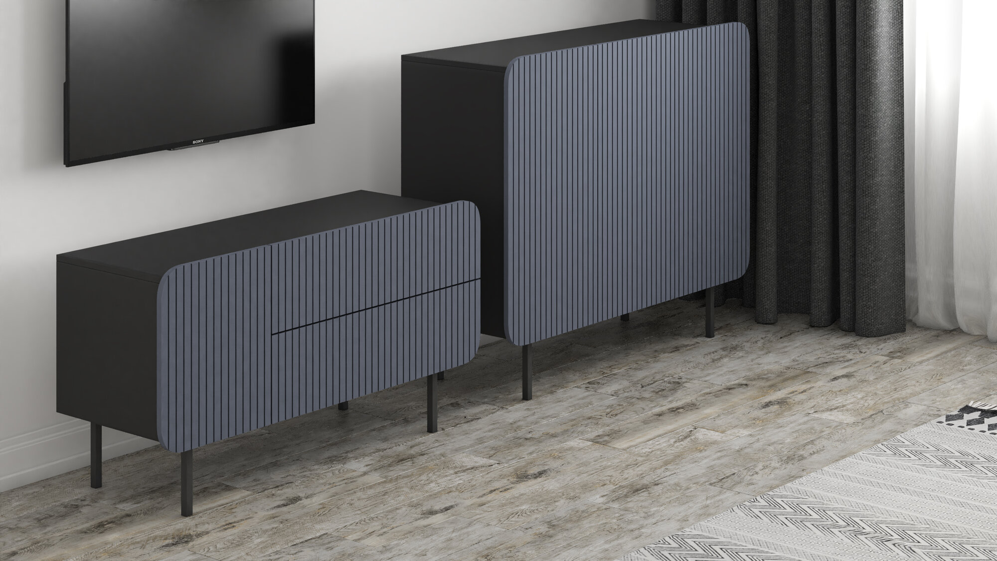 Стенка в гостиную "Модерн Лофт 4" 115х97,5х40 Черный / Графит