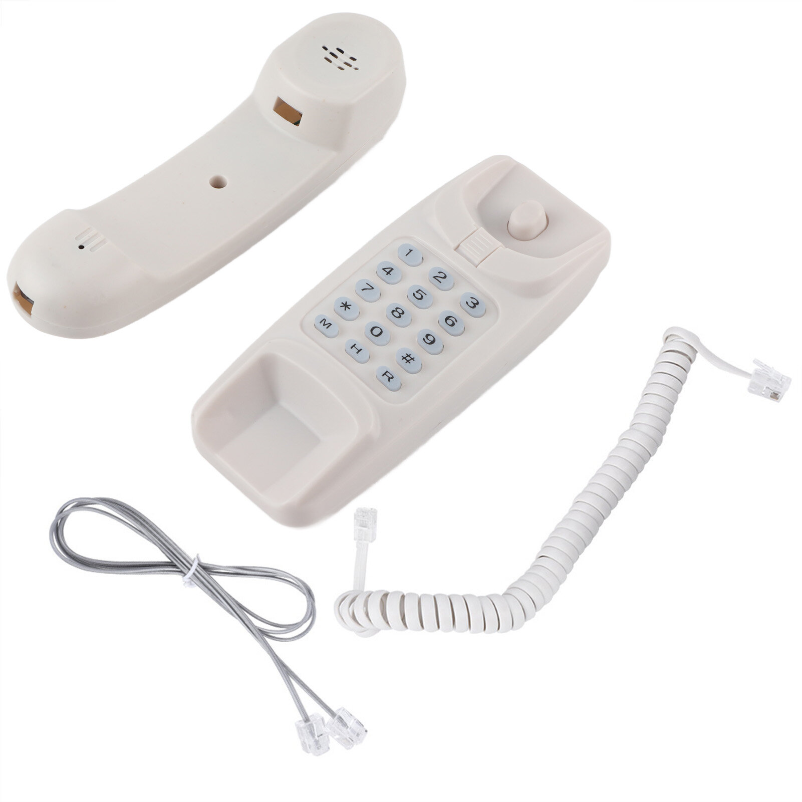 Настенный стационарный телефонный аппарат без определителя номера, домашний телефон для отеля, семейного использования (белый).