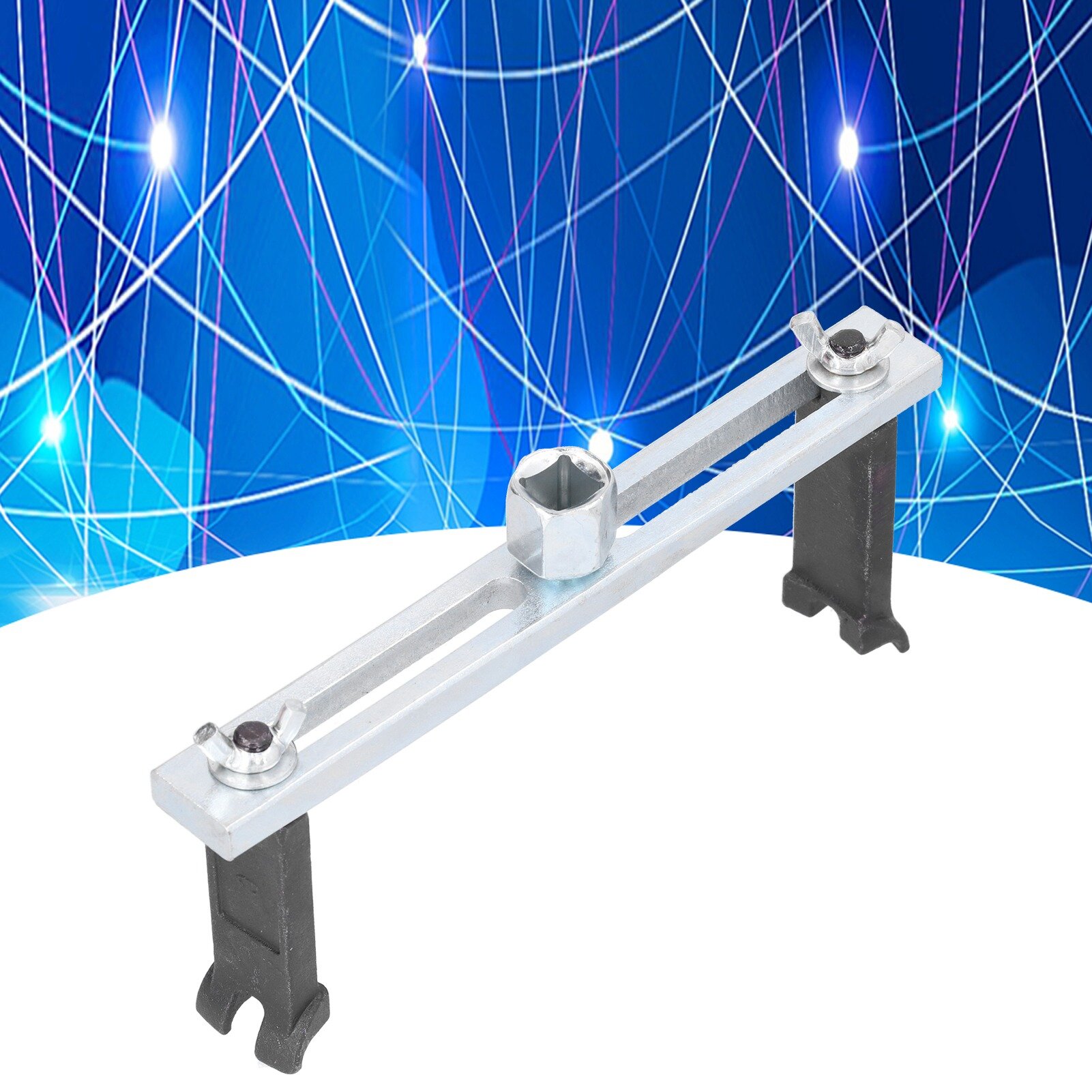 Ключ для снятия крышки топливного бака Pump Spanner из сплава стали, регулируемый, универсальный, диапазон регулировки 23-190 мм, комплект включает 1 ключ, 2 подставки, 1 гайку