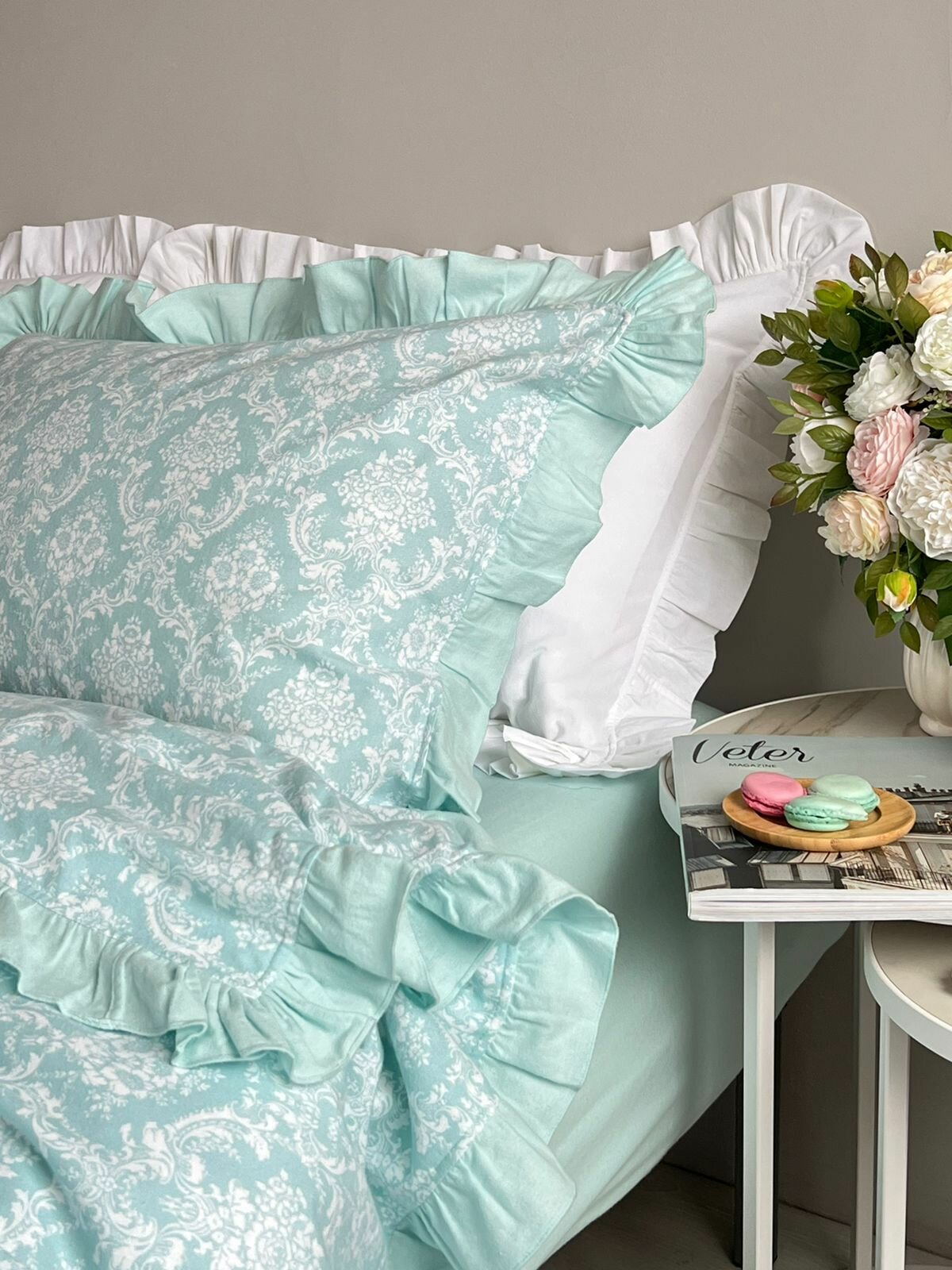 Постельное белье 2-х спальный из турецкой фланели "Emma"с оборкамилье из турецкой фланели "Emma"с оборками 2-х спальный ,100% натуральный хлопок