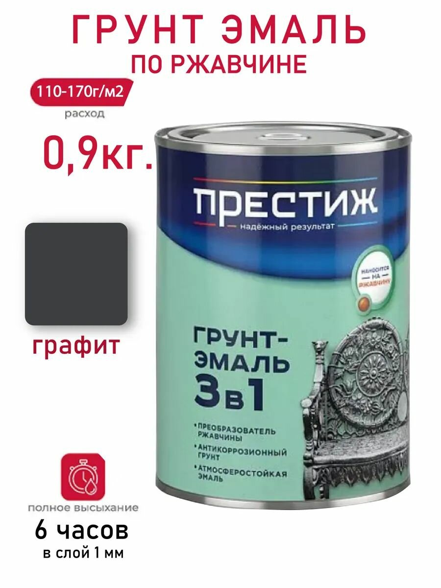 Грунт эмаль по ржавчине 900 г, цвет графит