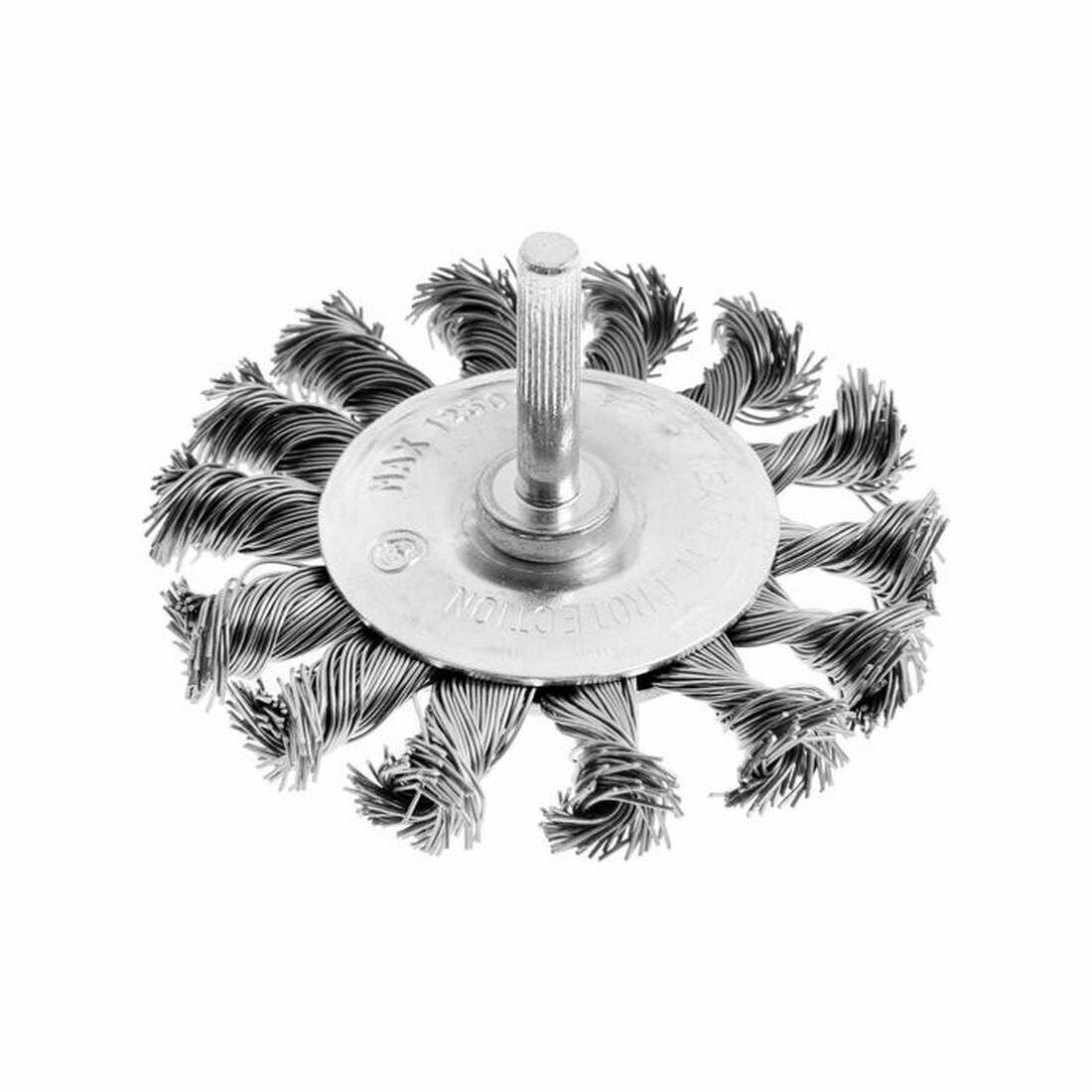 Щетка металлическая для дрели тундра, со шпилькой, крученая проволока, плоская, 75 мм