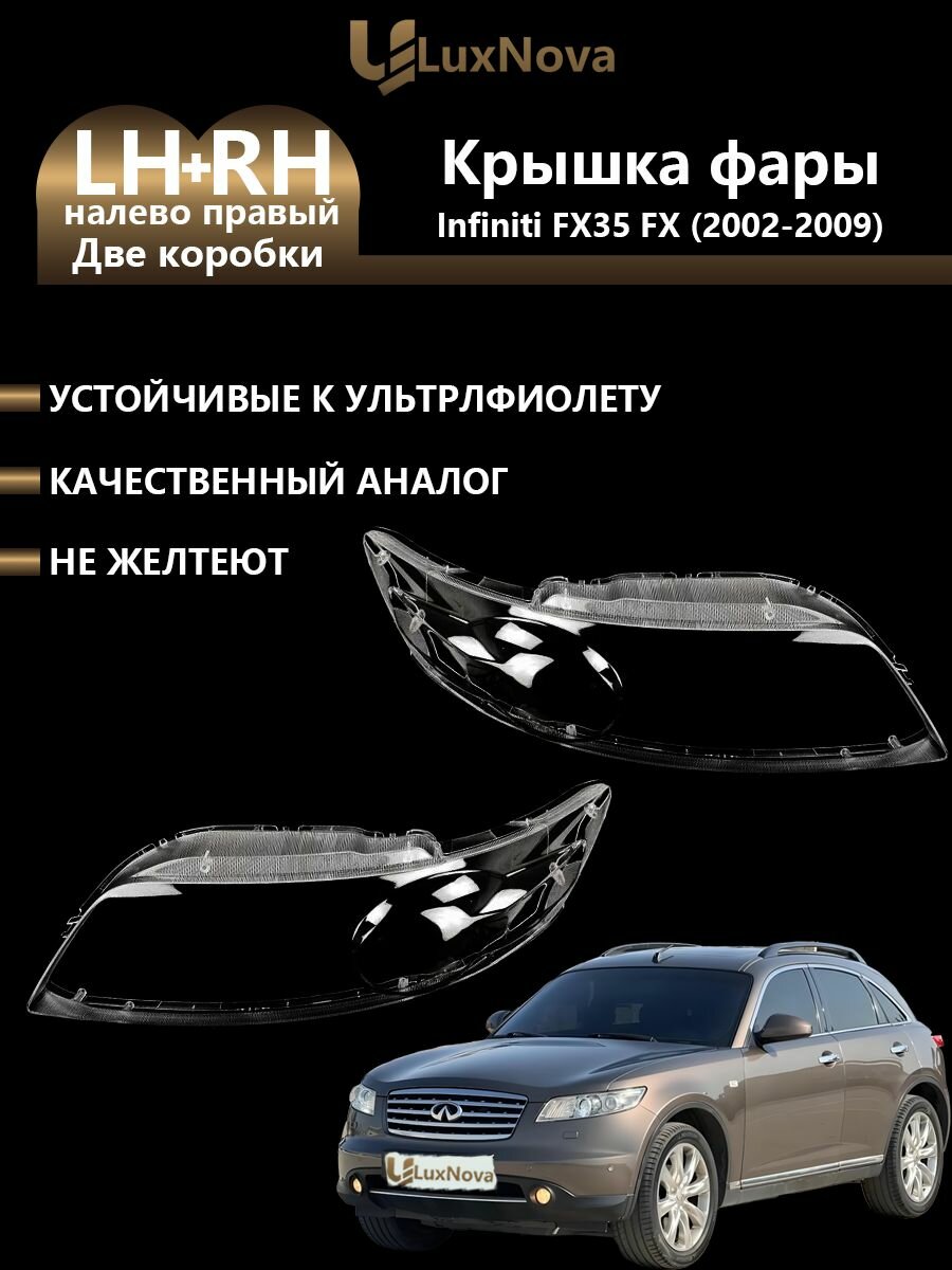 Стекла фар (комплект) для Infiniti FX35/FX45 2002–2009 — прозрачные поликарбонатные для замены корпусов фар