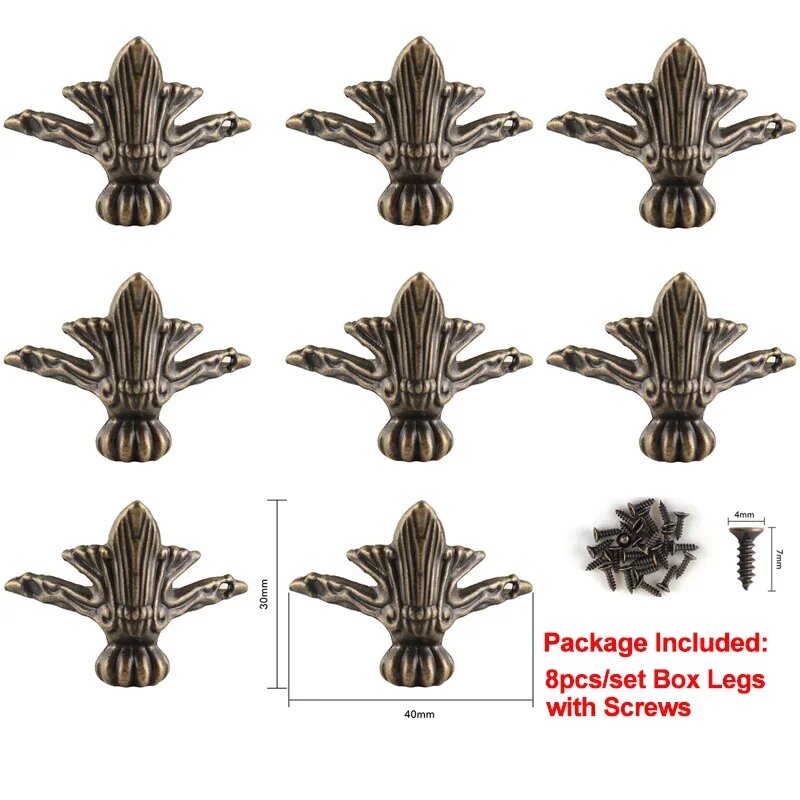 4 Шт, Антикварные Угловые Кронштейны, Бронзовая Шкатулка Для Драгоценностей, Деревянный Корпус, Декоративные Ножки