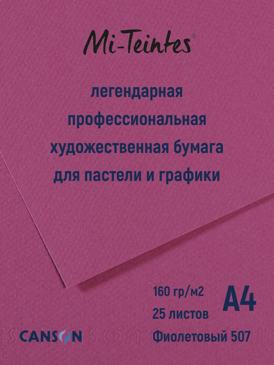 CANSON Mi-Teintes бумага для пастели 160 г/м2, 25 листов A4 21 х 29.7 см, №507 Фиолетовый C31032S027