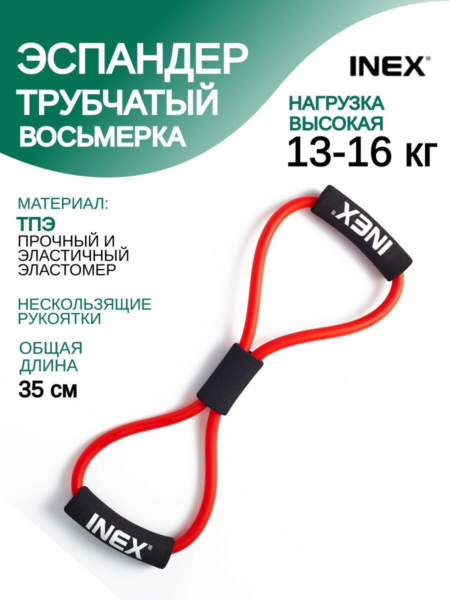 Эспандер трубчатый восьмерка INEX Body-Toner, высокая нагрузка 13-16 кг, красный