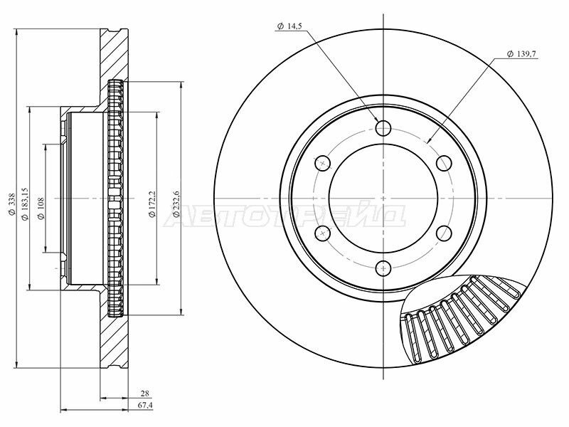 HOSU Диск тормозной передний Toyota Land Cruiser Prado (J120) 02-09 / Lexus GX 02-09 / Toyota 4Runner 02
