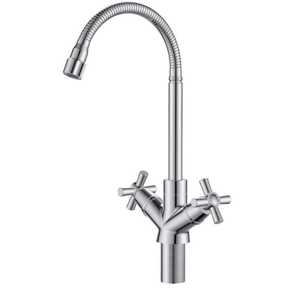 Смеситель для кухни Voda Dive хром с гибким изливом двухвентильный (DV519flex)