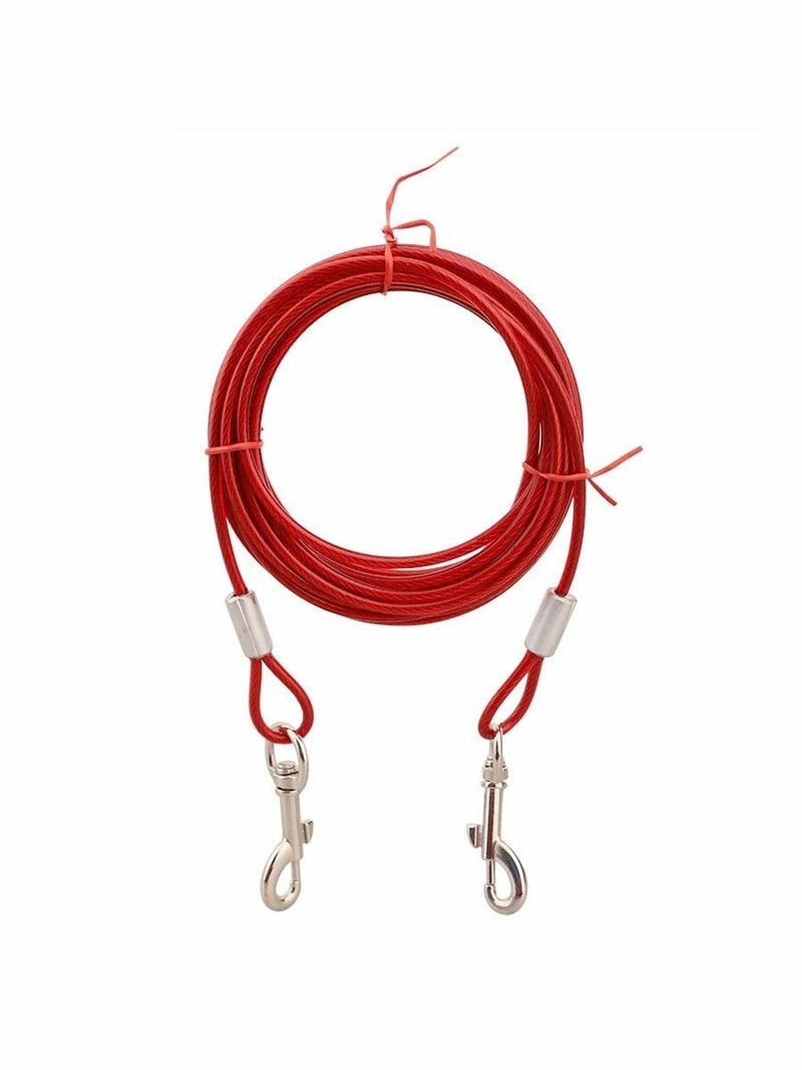 Трос привязочный для собак с двумя карабинами. Сверхпрочный поводок для собак, 3000х5 мм.